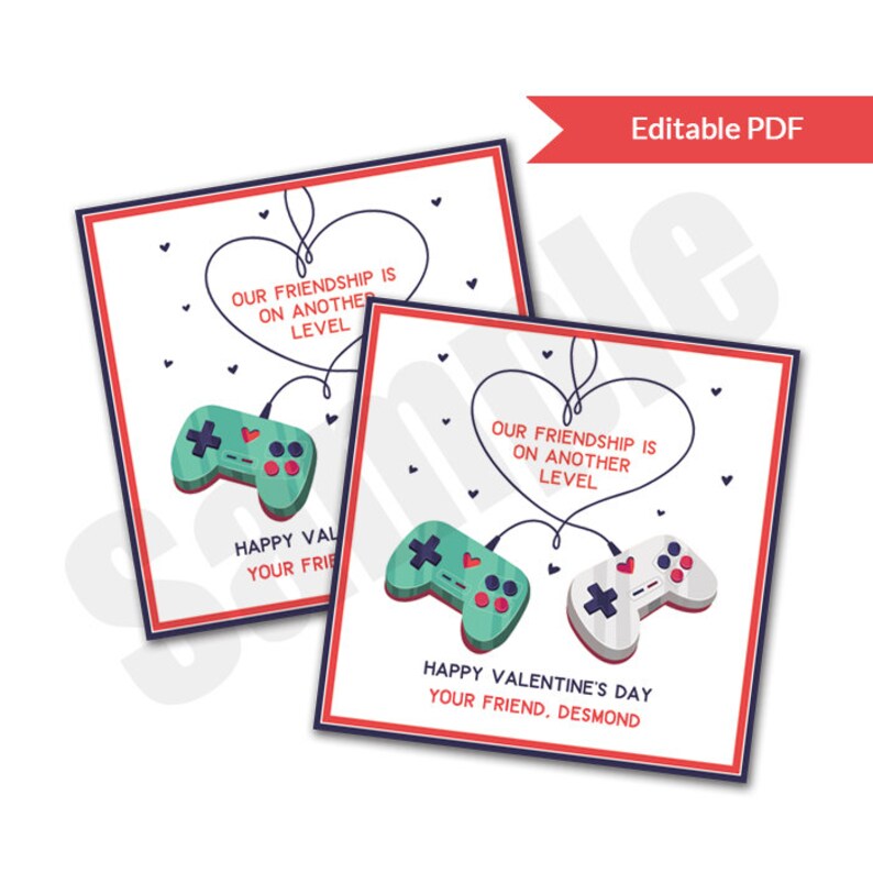 Video Game Level up Friendship Valentines Day Cards Instant Download ...