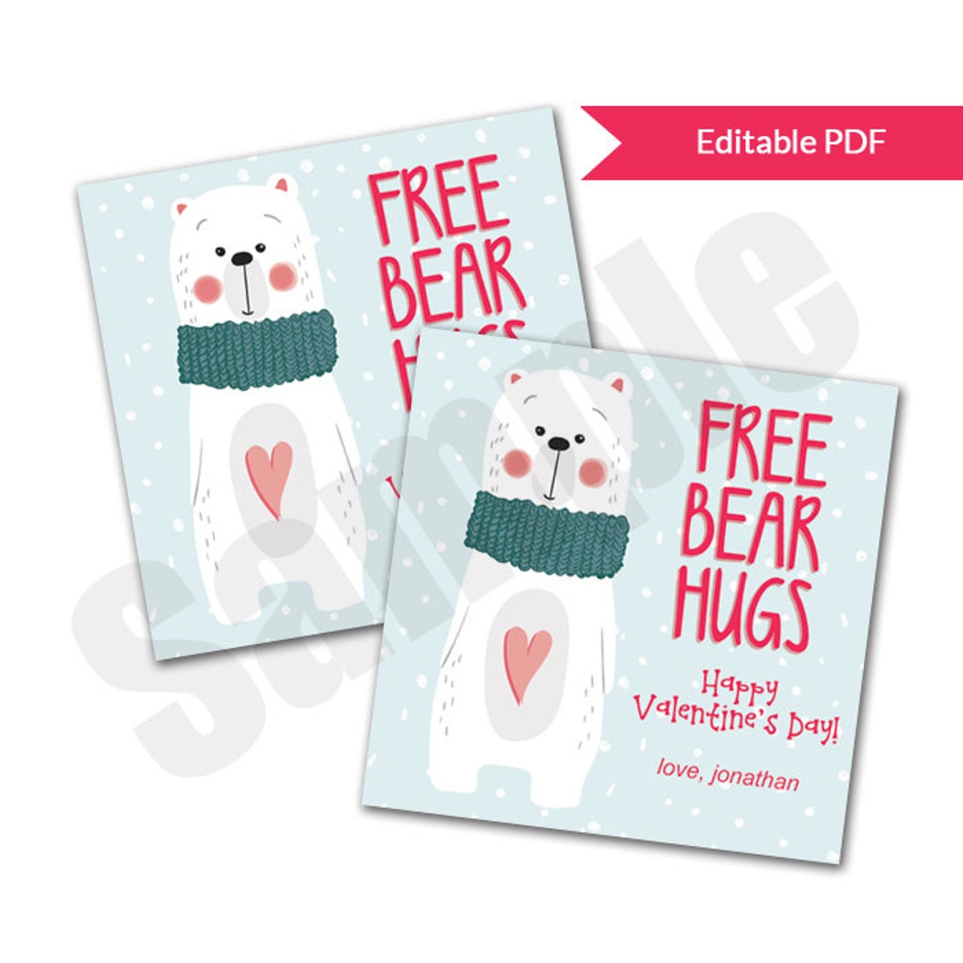 Free Bear Hugs Polar Bear Valentines Day Cards Instant Download ...