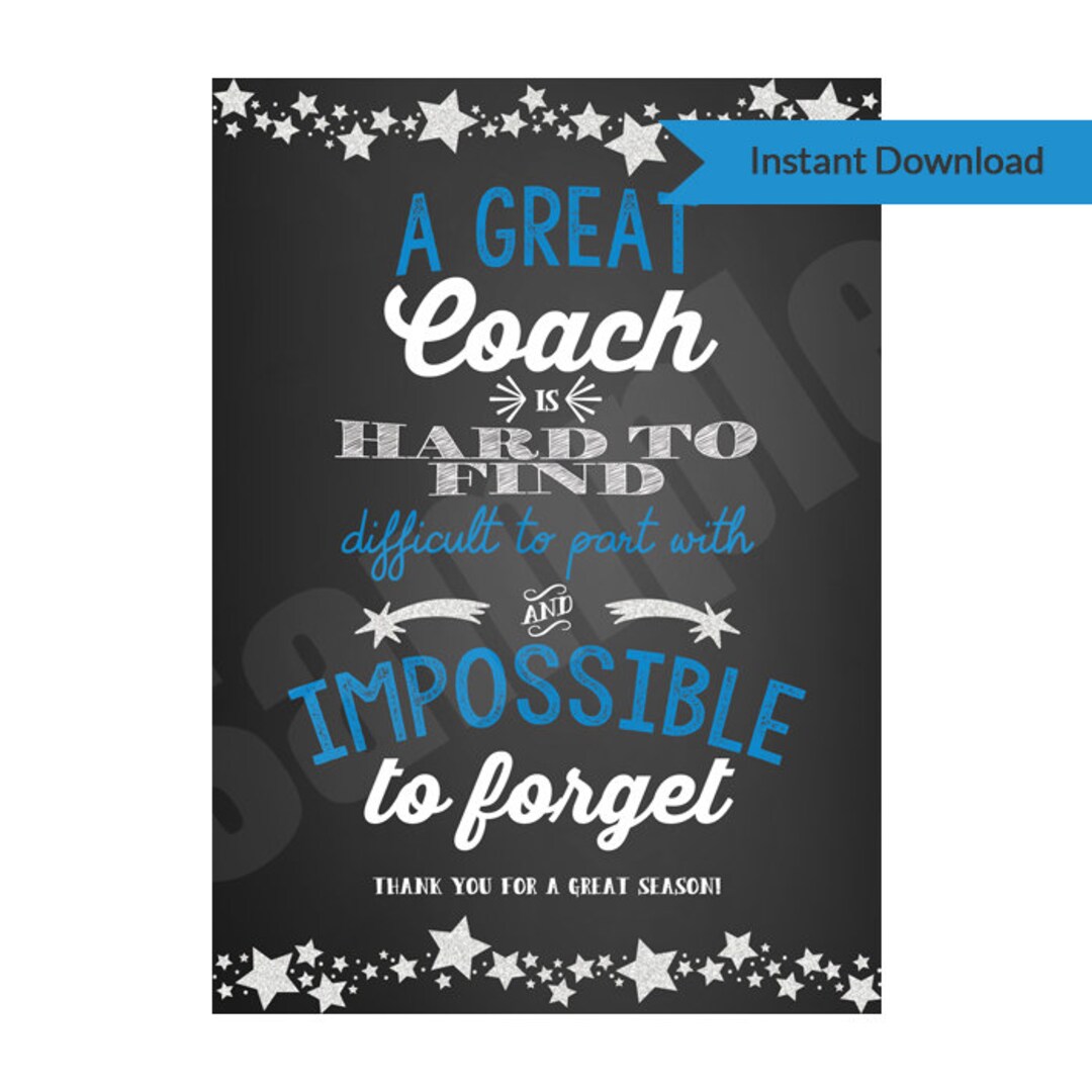 5 X 7 Coach Appreciation Thank You Card Printable Instant Download Tag ...