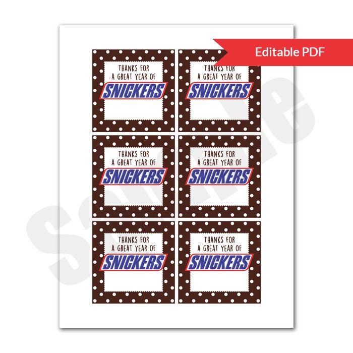 Snickers Candy Bar Classroom Teacher Appreciation Favor Tag | Etsy