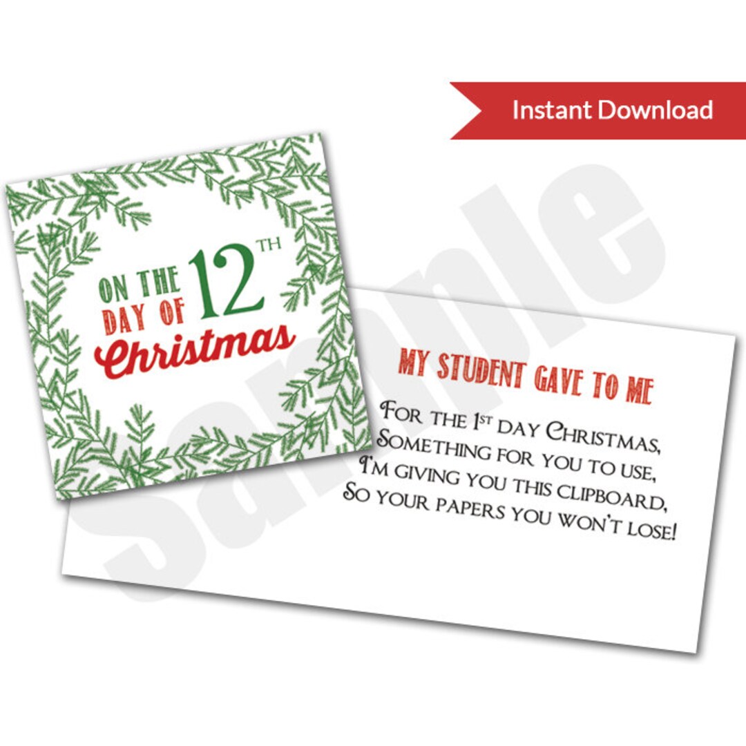 12 Days of Christmas for Teachers From Student Holiday Gift Favor Tags ...