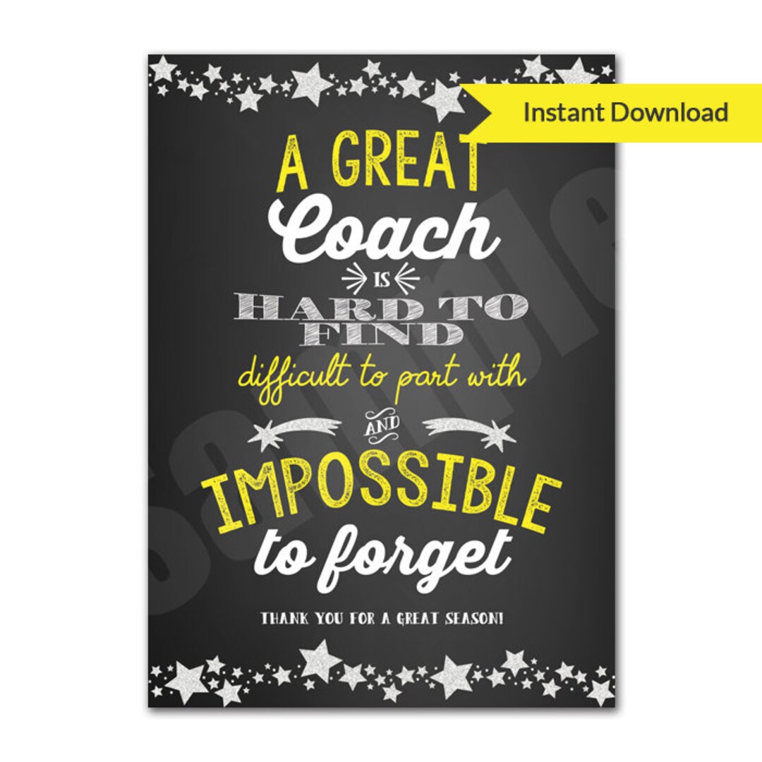 Coach Appreciation Thank You Card Printable Instant Download - Etsy