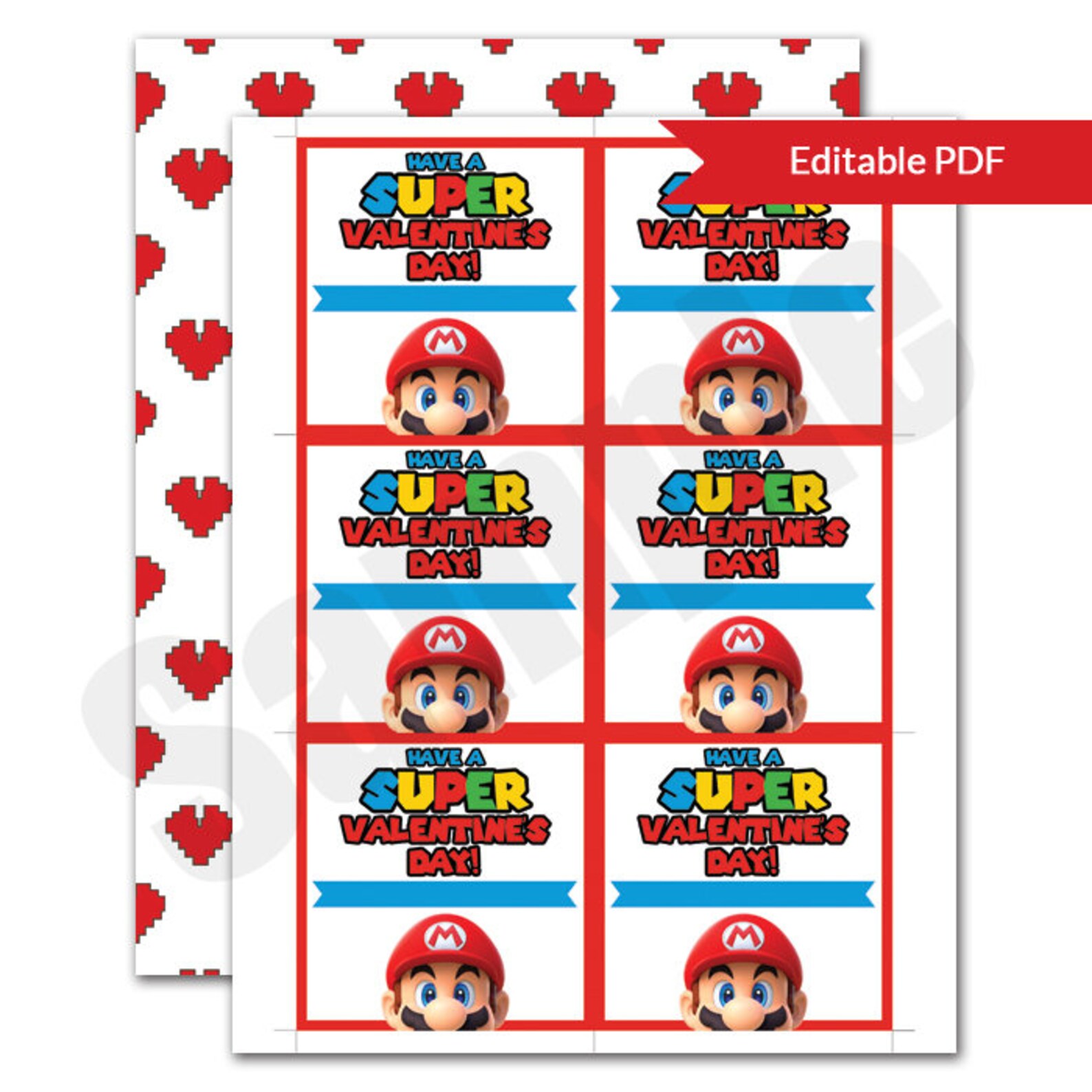 Super Mario Inspired Valentine Editable PDF Printable Card Tag - Etsy