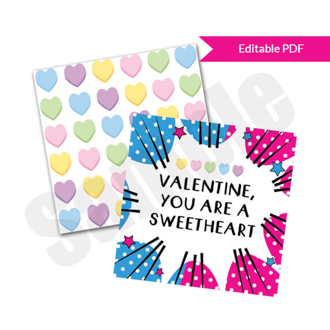 Sweetheart Sweettart Candy Valentine's Day Card Tag Editable PDF ...