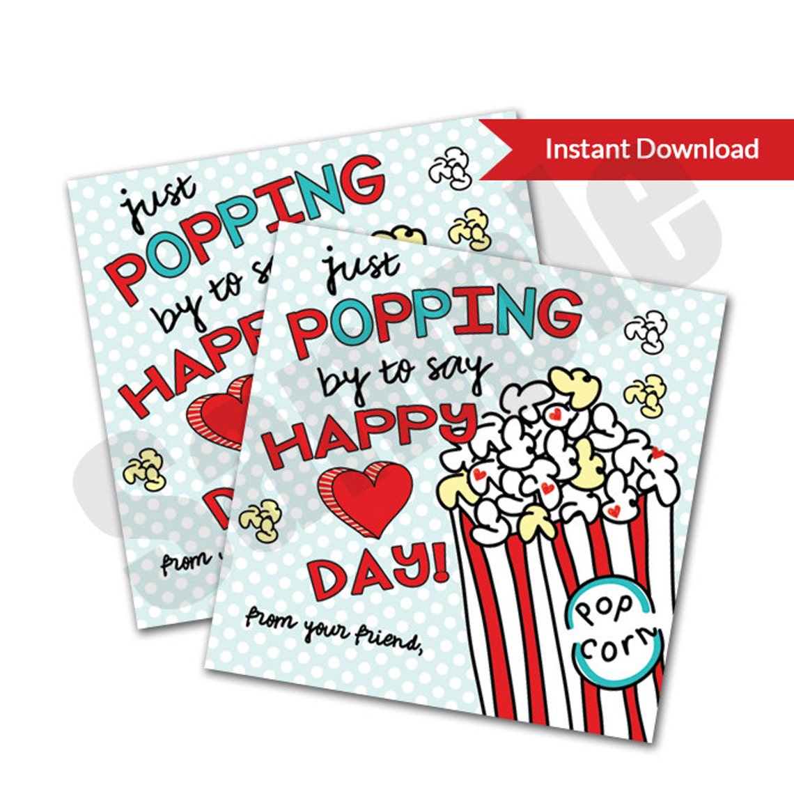 Popcorn Valentine Instant Download Printable PDF File Just | Etsy