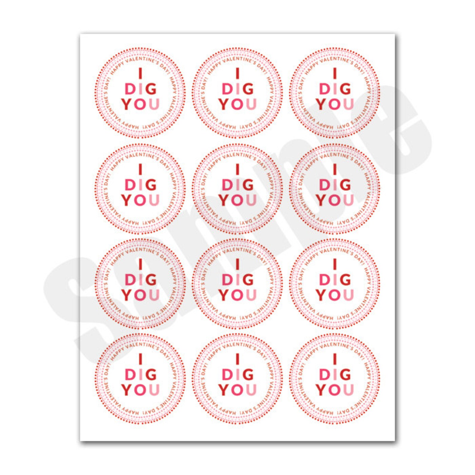 I DIG YOU Valentines Editable PDF File Printable Circle or - Etsy
