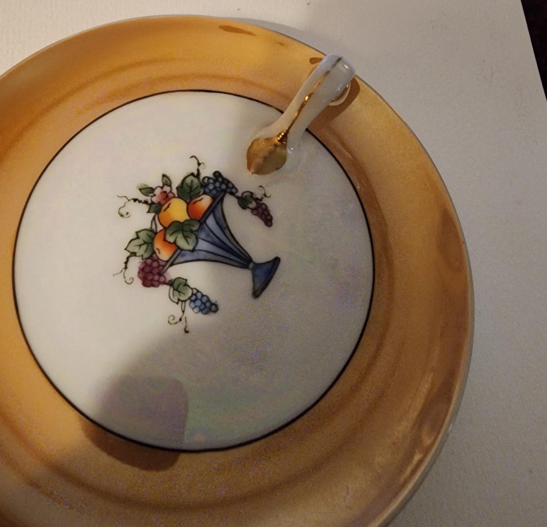 Vintage Lusterware Plate - Finger Plate, Trinket Dish, Featuring Fruit ...