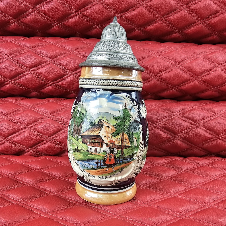 Vintage German Beer Stein With Lid – Black Forest Scene – “gruss Aus ...
