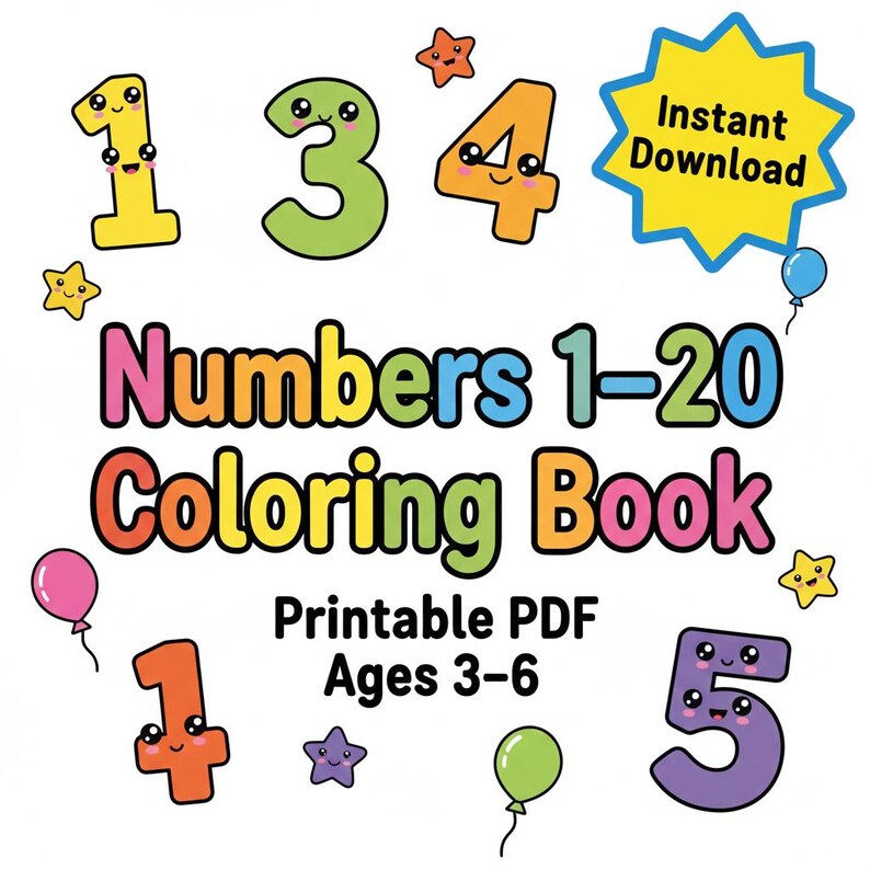 Numbers 1–20 Coloring Book for Kids | Printable Counting Pages ...