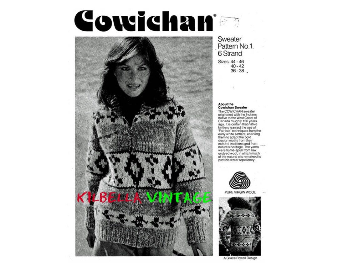 Cowichan Sweater Knitting Pattern Women, Men White Buffalo Knit Sweater ...