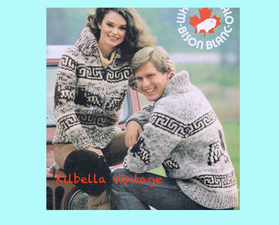 Knitting Pattern Men Women's Cowichan Cardigan Sweater White Buffalo ...
