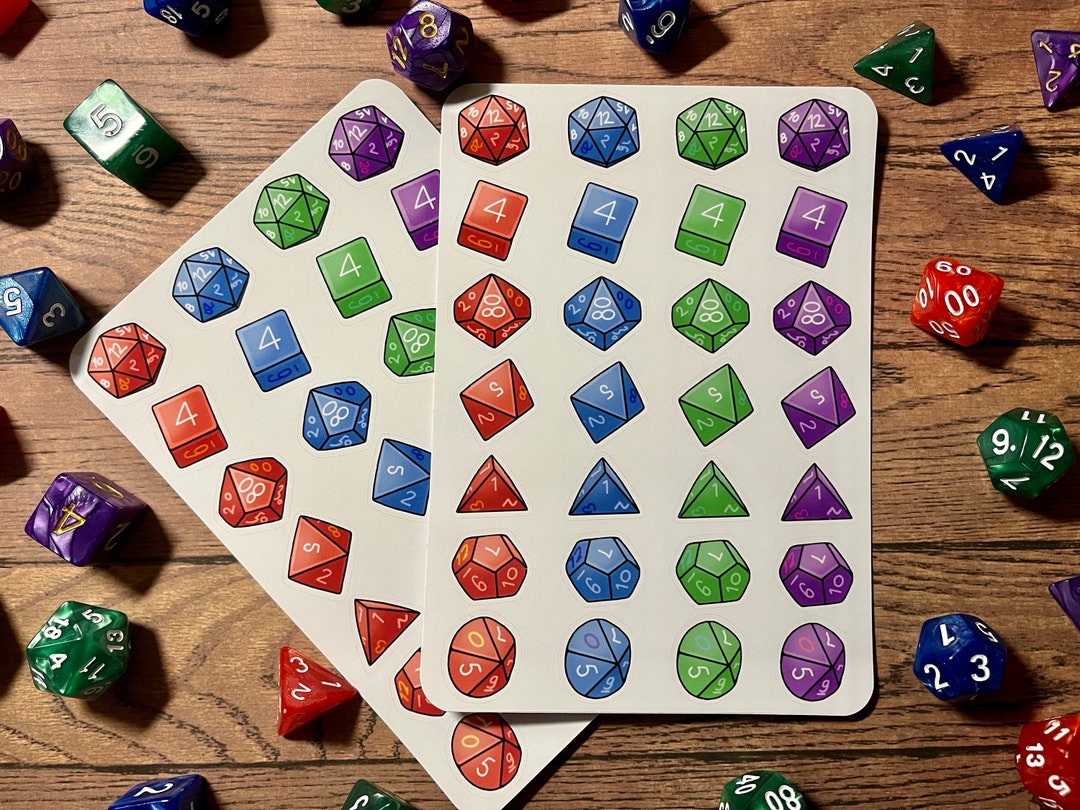TTRPG Colorful Dice Set Sticker Sheet | Journaling, Study, Cute, Ipad ...