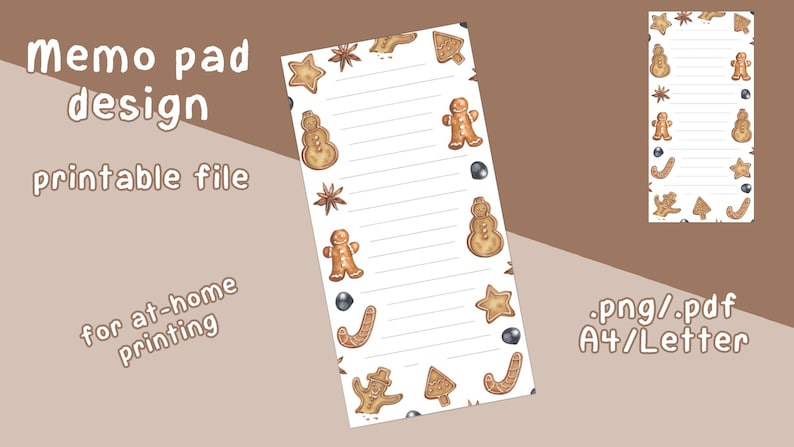 Gingerbread Printable Memo Pad (4x8 Inches) | Christmas, Notepad ...
