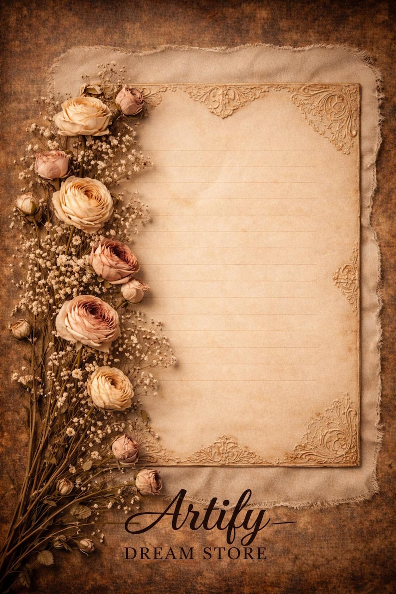 Vintage Floral Letter Paper, Antique Roses Writing Sheet, Junk Journal ...