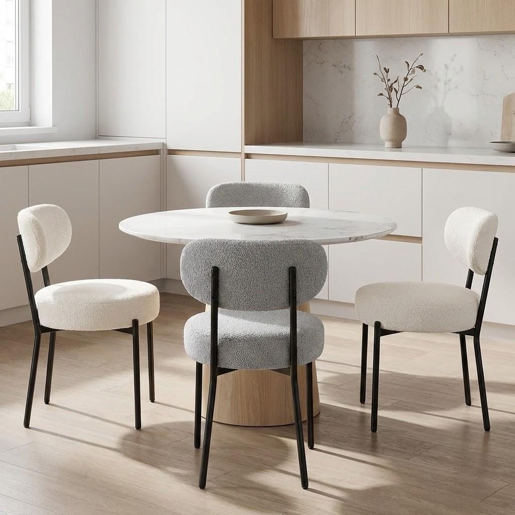 Modern Round Dining Chairs - Set of 2, Plush Fabric Accent Chair With ...