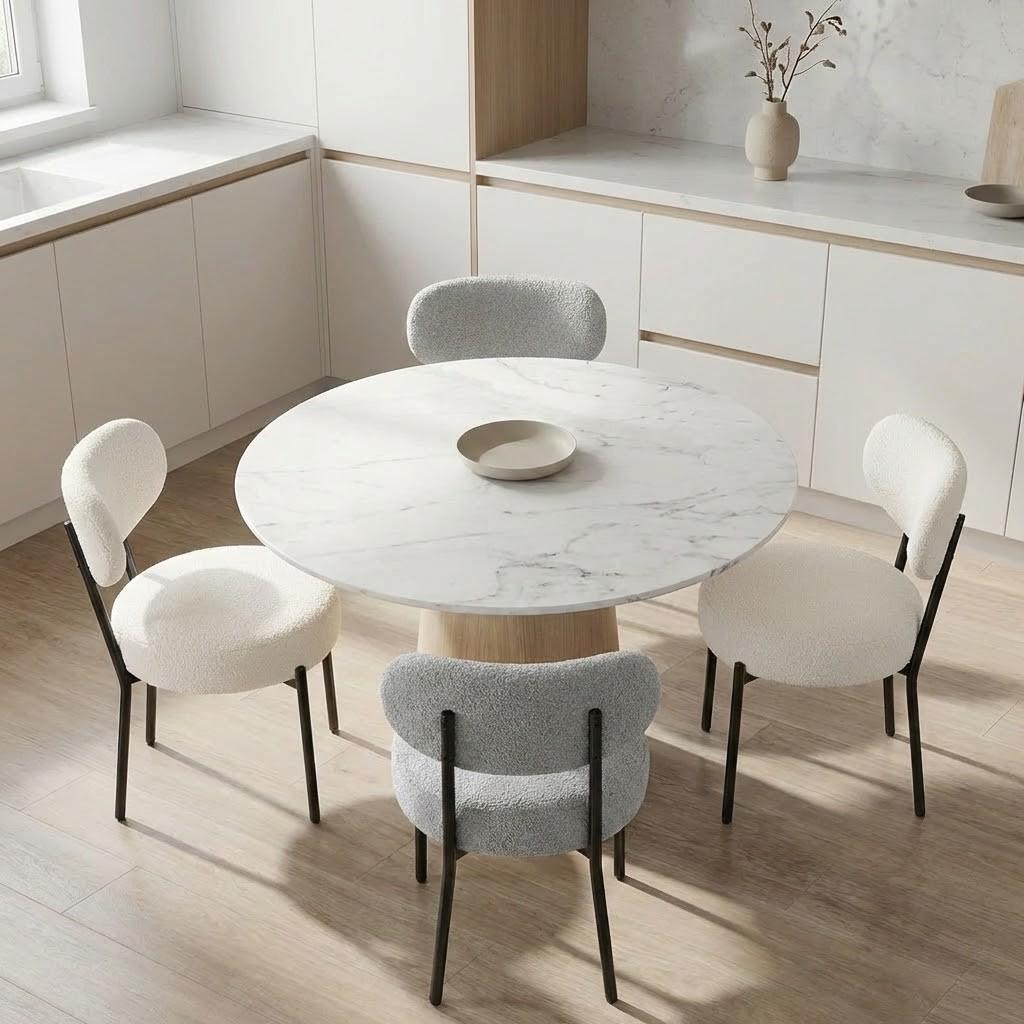 Modern Round Dining Chairs - Set of 2, Plush Fabric Accent Chair With ...