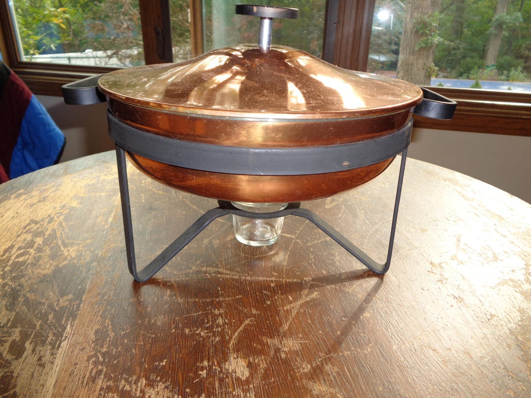 Mid Century Modern Copper Casserole Dish With Lid and A Black Wrought ...