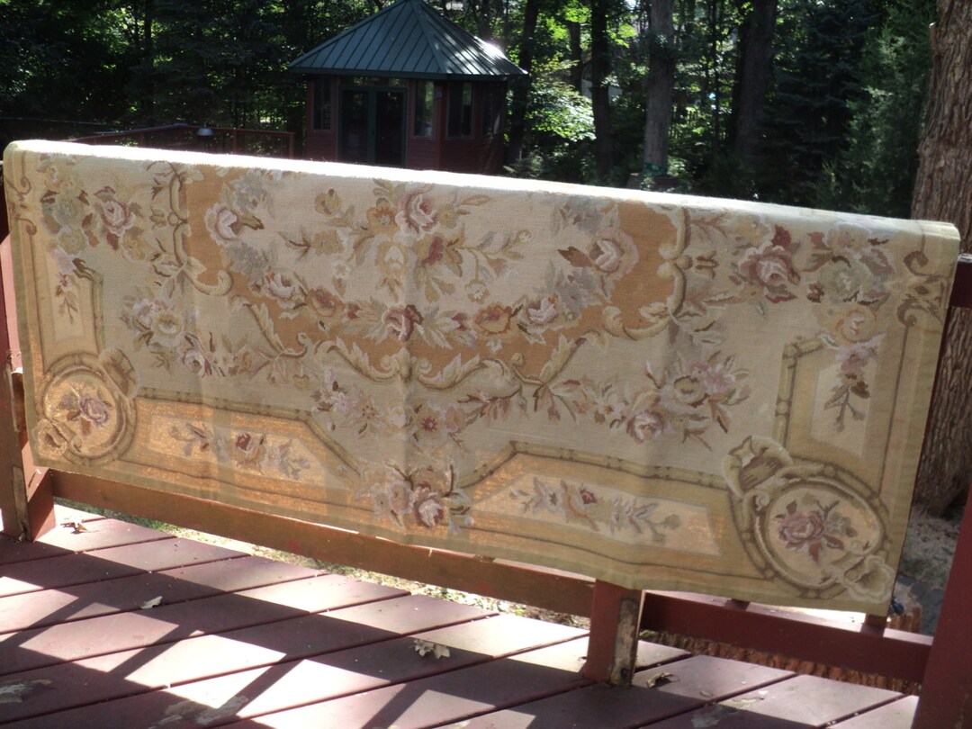 Vintage Hand Made Needlepoint Area Rug, Hand Sewn French Floral ...