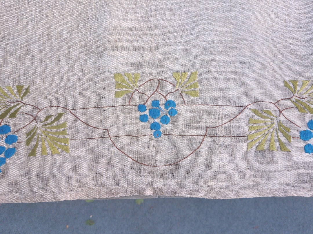 Antique Hand Embroidered Art Nouveau Design Linen in the Style of Frank ...