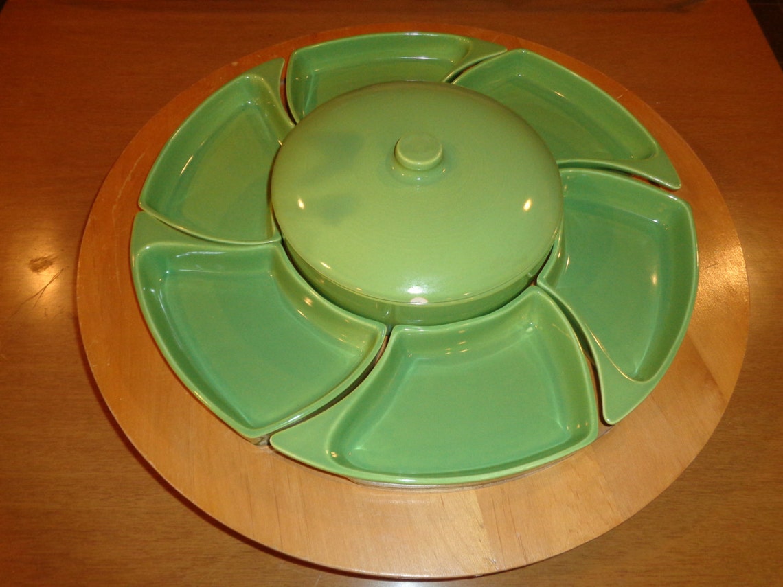 Vintage Lazy Susan con piezas de servicio de cerámica verde | Etsy