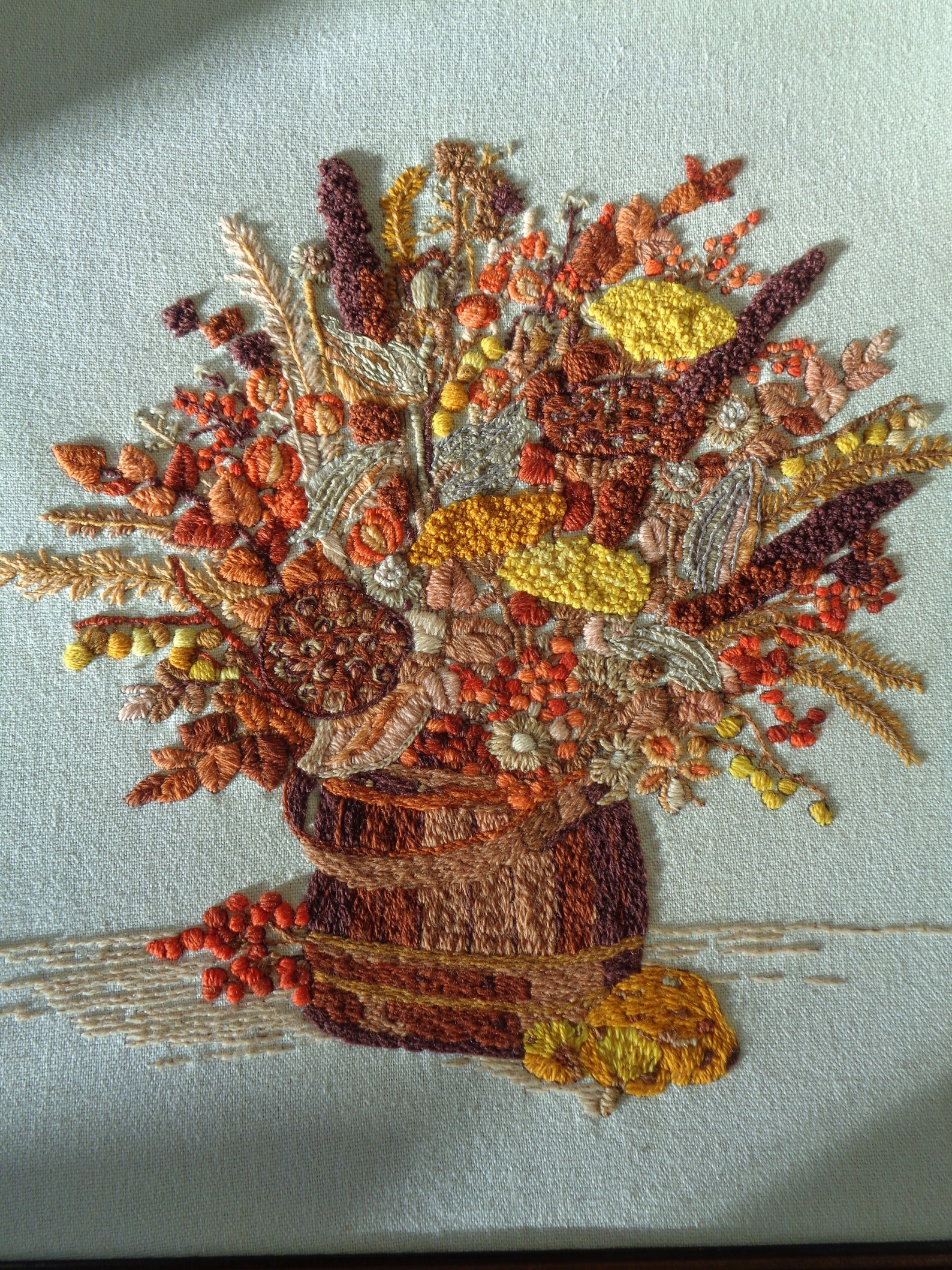 Vintage Hand Sewn Crewel Embroidered Tapestry in an Autumn Color ...