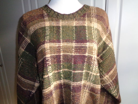 MAD FOR PLAID Hand Knit Wool and Silk Sweater, Size M… - Gem
