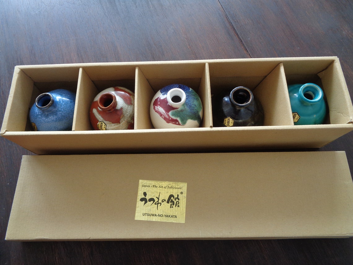 Vintage Japanese Pottery Collection of Five Miniature Vases in - Etsy