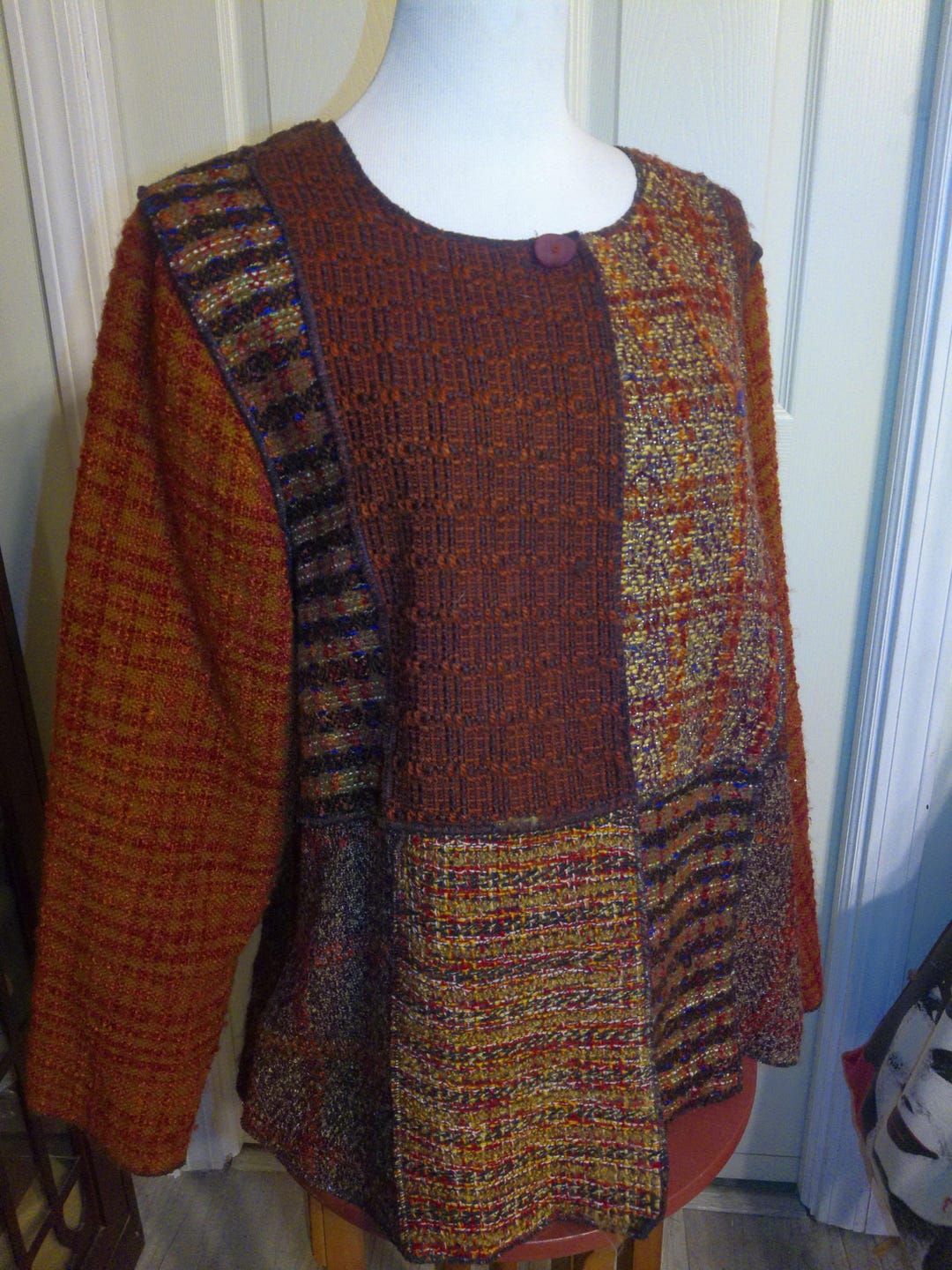 Hand Woven Patch Work Quilted Jacket or Blazer, Size Large, With the ...