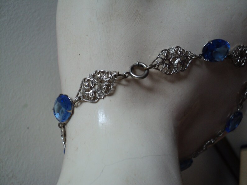 SOMETHING BLUE, Retro Art Deco Style Choker Necklace With White Metal ...
