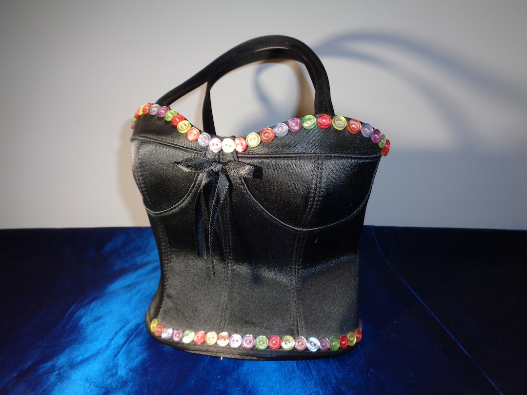 WHAT A BUST! Vintage Black Satin Purse Sculpturally Shaped as a Bustier ...