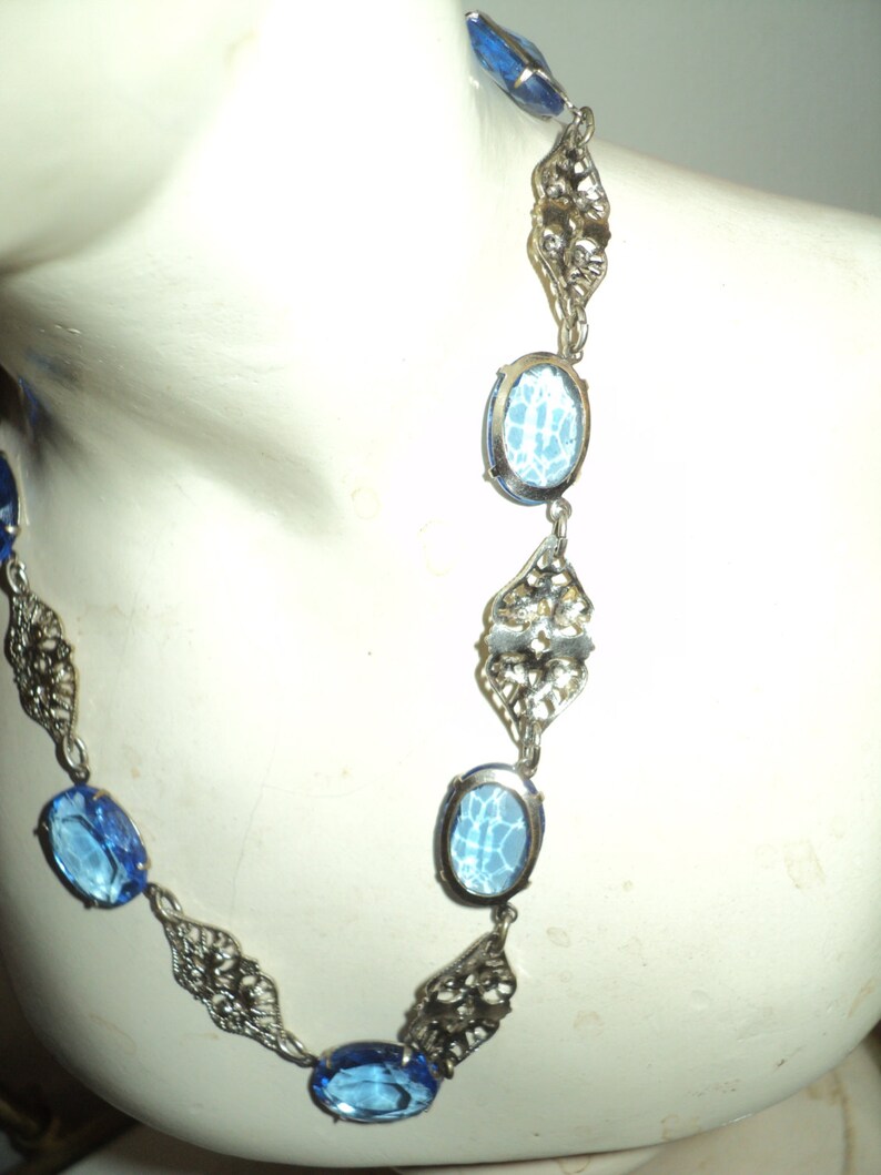 SOMETHING BLUE, Retro Art Deco Style Choker Necklace With White Metal ...