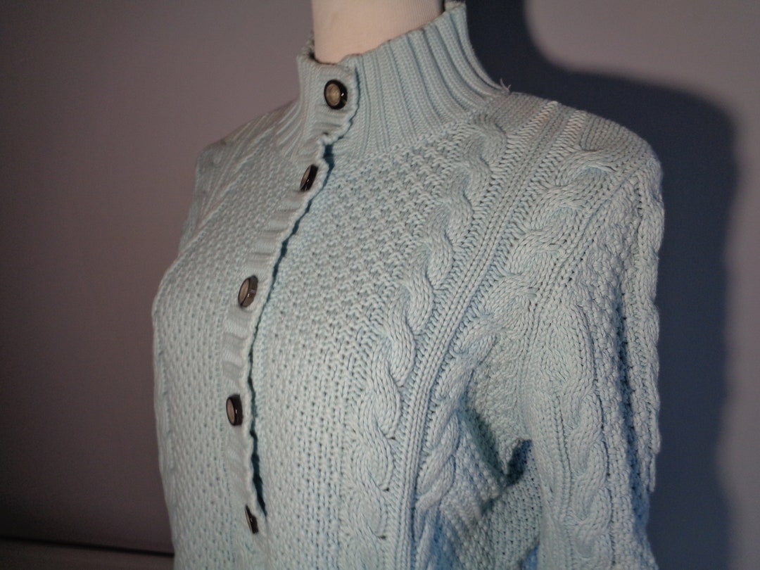 Beautiful Baby Blue 100% Cotton Cable Knit Mock Turtleneck Sweater ...