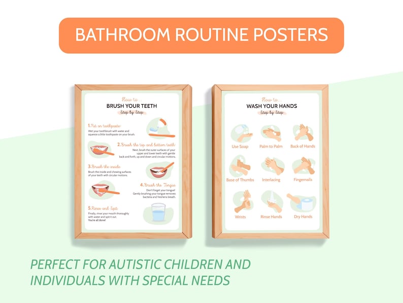 Bathroom Routine Posters, Autism Visual Guides, How to Brush Teeth, How ...