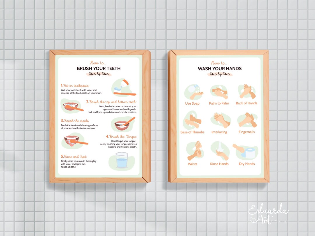 Bathroom Routine Posters, Autism Visual Guides, How to Brush Teeth, How ...
