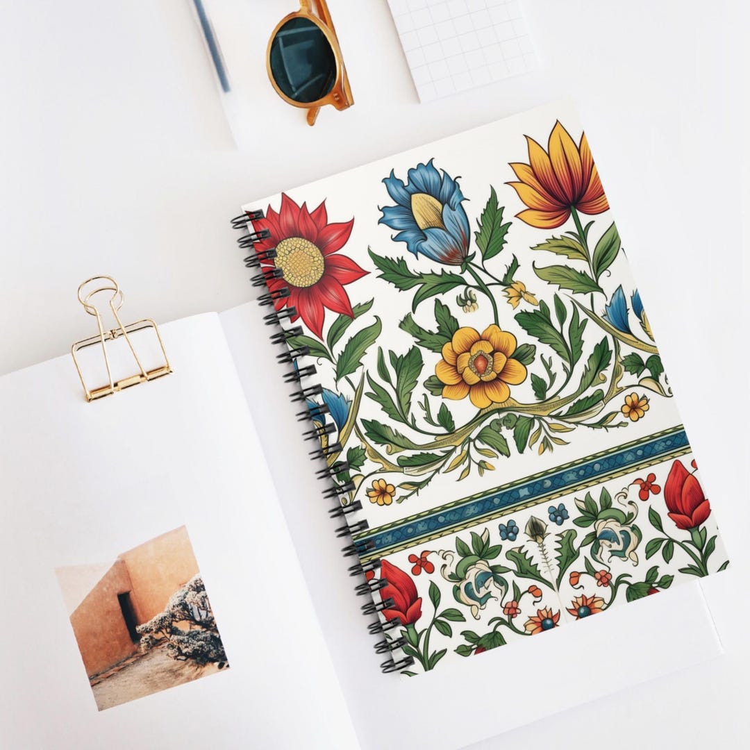 Floral Border Flow Spiral Notebook, Ruled Line Journal, Artistic ...