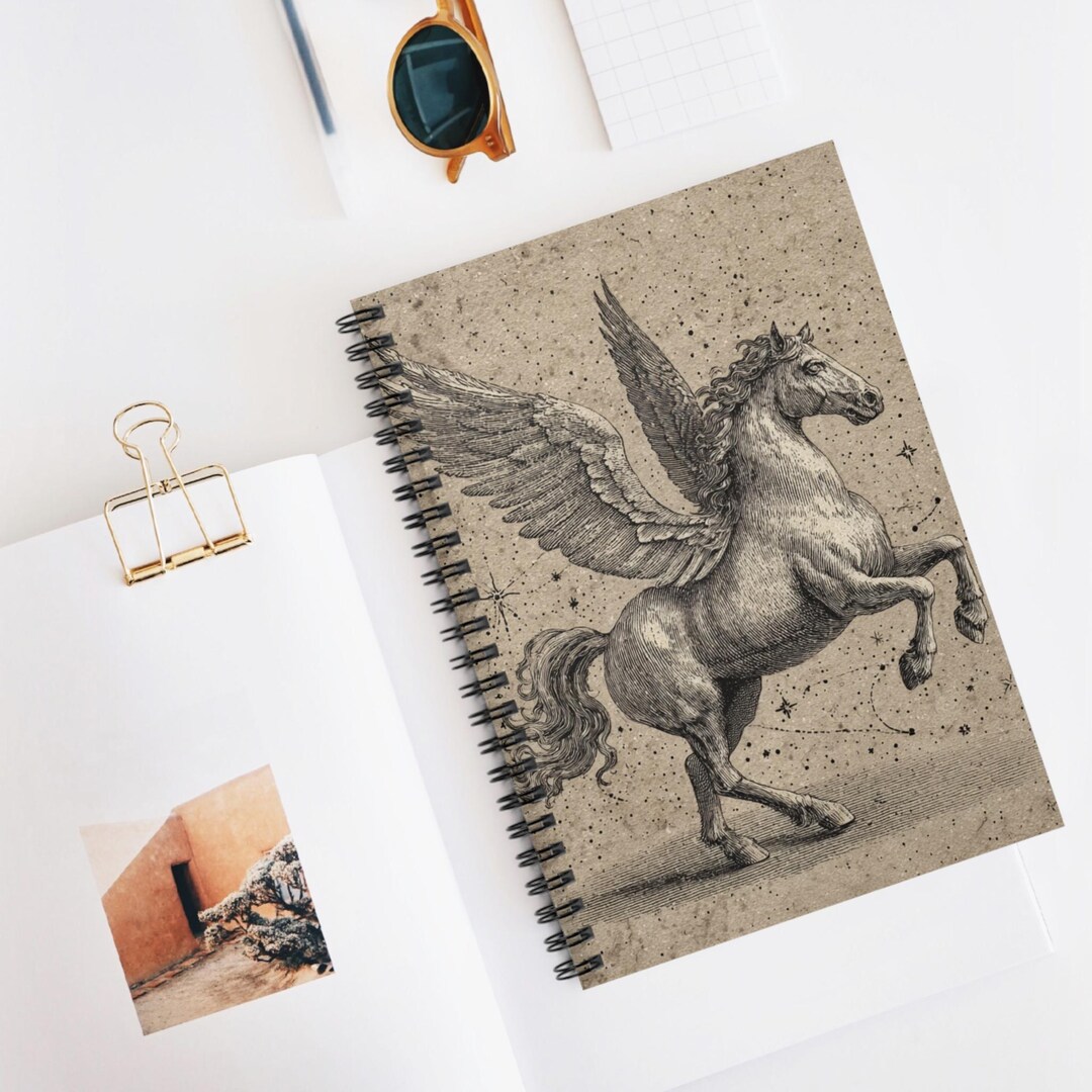 Pegasus Parchment Engraving Spiral Notebook, Ruled Journal, Artistic ...