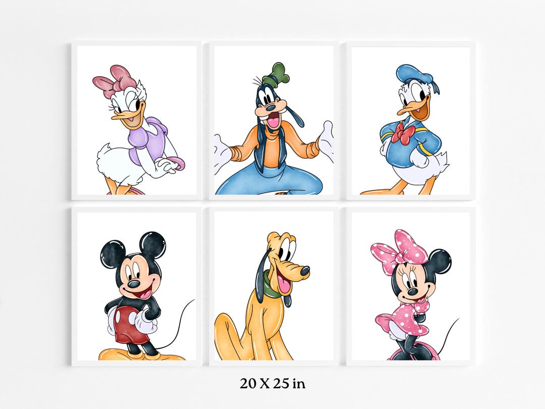 Láminas de acuarela de Mickey Mouse, decoración infantil, pósteres para ...