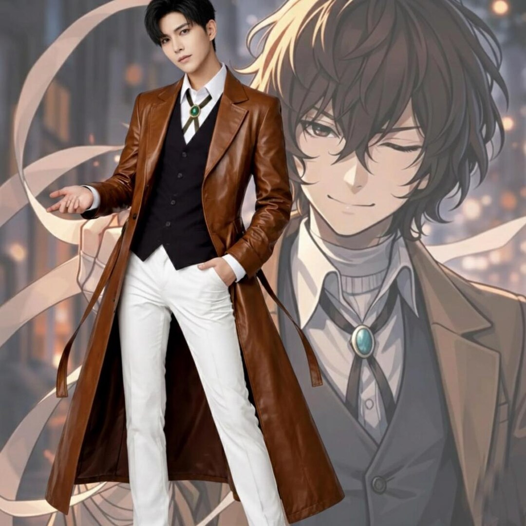 Anime Detective Brown Leather Trench Coat – Vintage Belted Cosplay ...