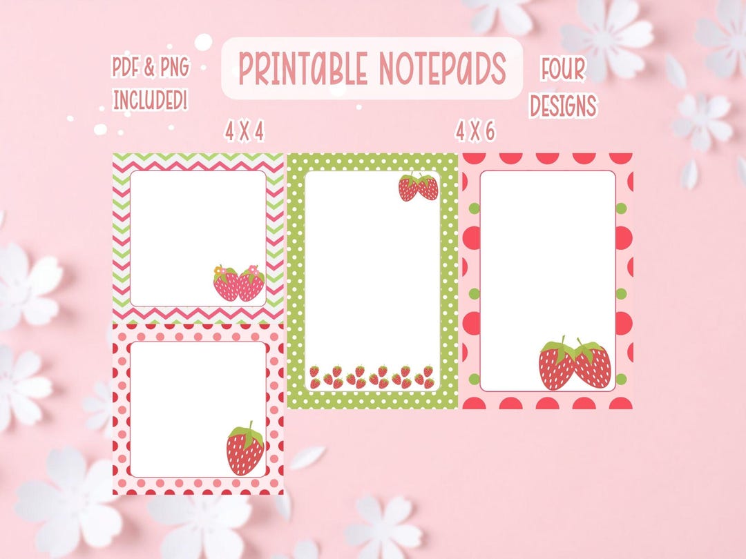 Strawberry Notepad Printable Bundle | Strawberry Stationery | Pretty ...