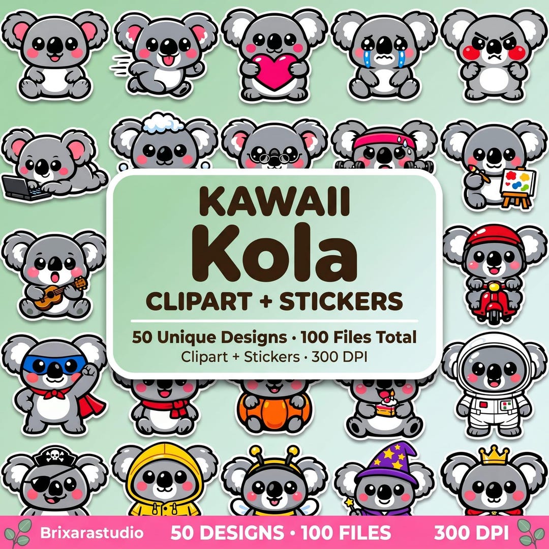 Buy Kawaii Koala Clipart Bundle, 50 Pop-art Australian Animal Stickers ...