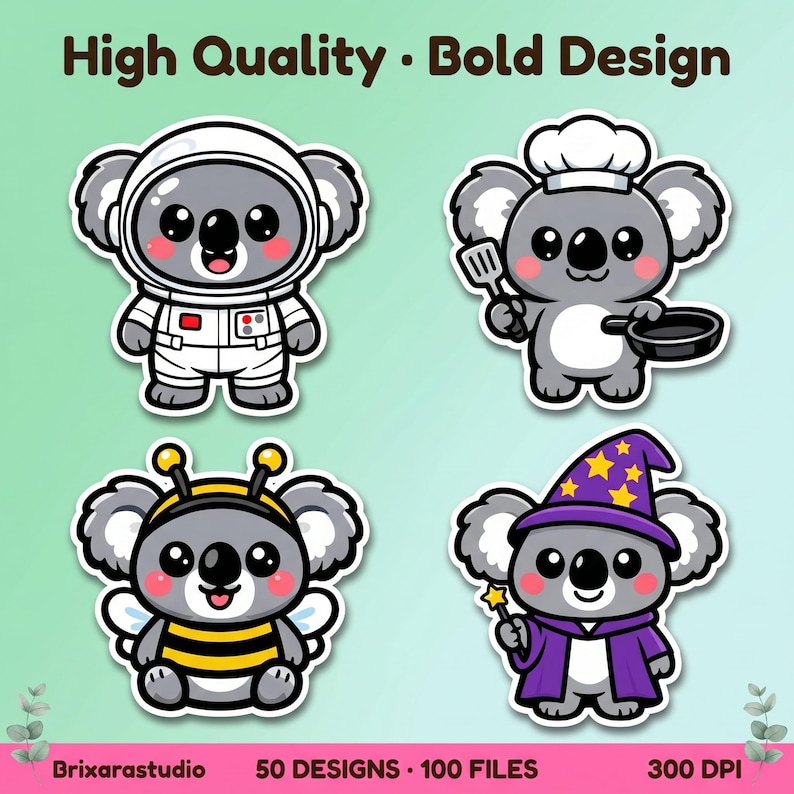 Buy Kawaii Koala Clipart Bundle, 50 Pop-art Australian Animal Stickers ...