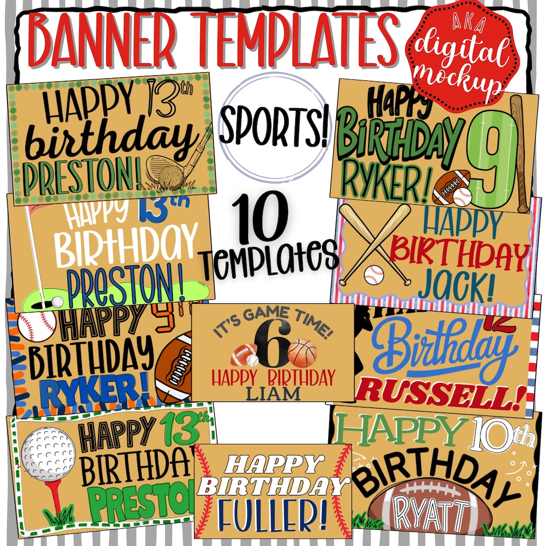 10 Editable Birthday Banner Templates - SPORTS - Banner Mockups for ...