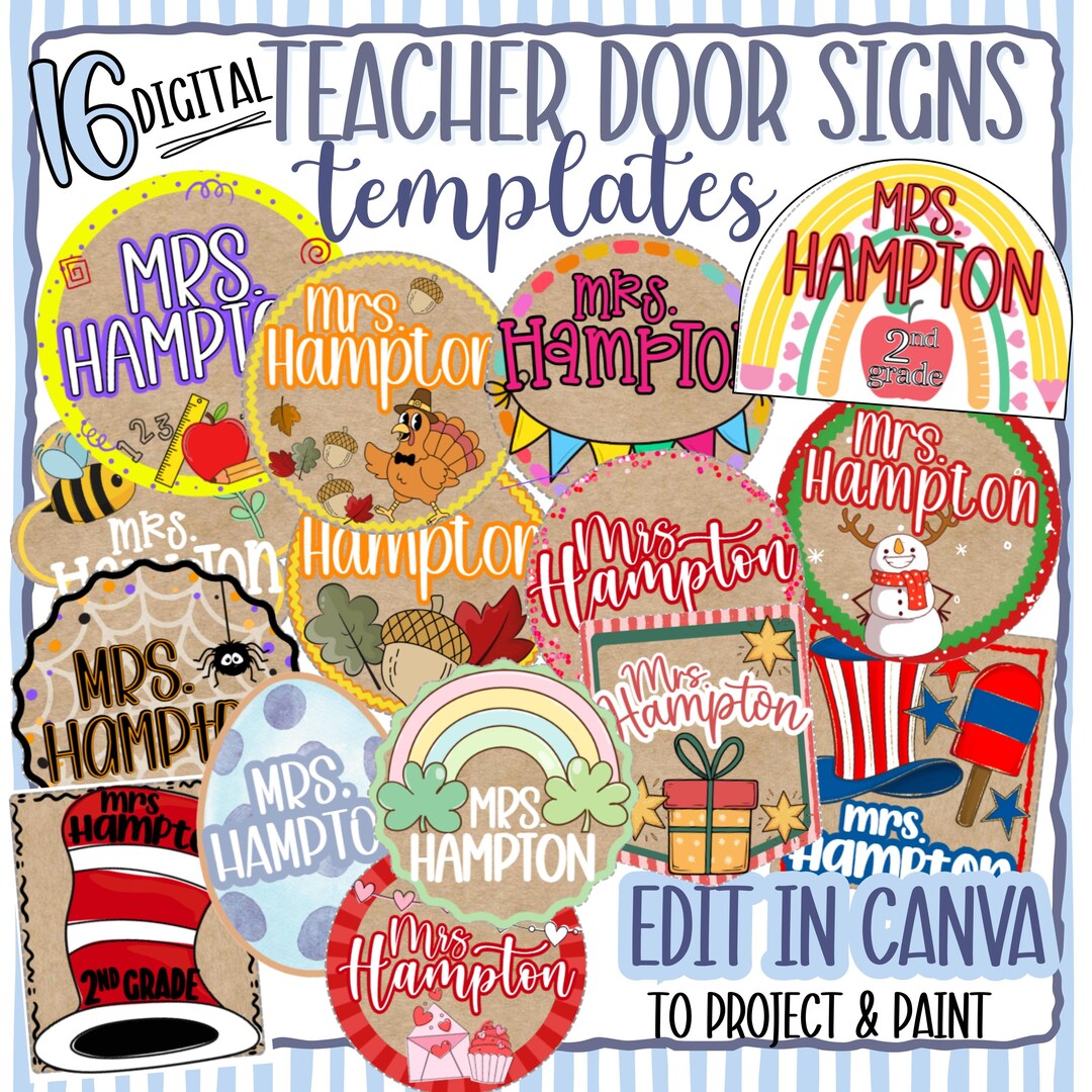 16 Teacher Door Hanger Templates - Holidays, School Supplies, Etc ...