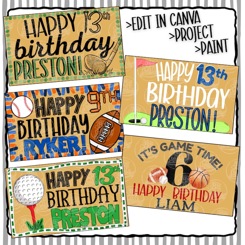 10 Editable Birthday Banner Templates - SPORTS - Banner Mockups for ...
