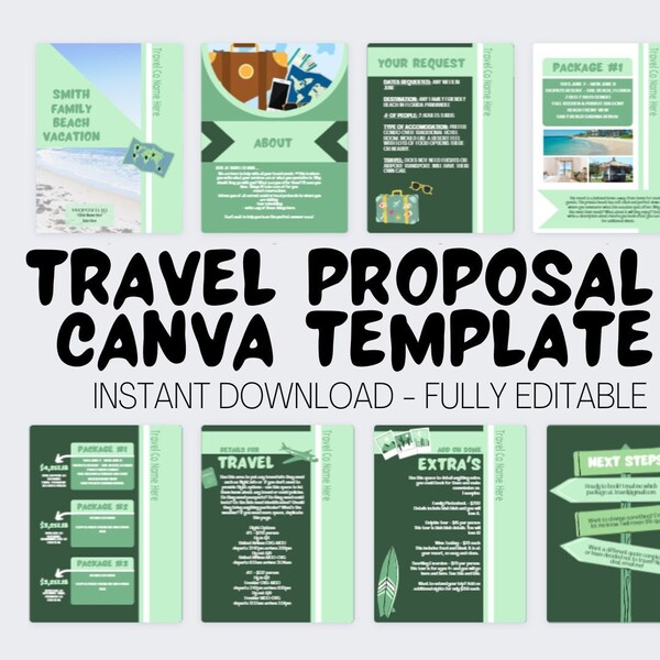 Beach Vacation Travel Itinerary Canva - Etsy