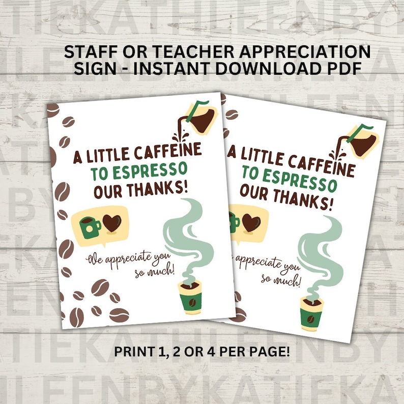 Employee Appreciation Sign Printable Coffee Gift Card Tag - Etsy