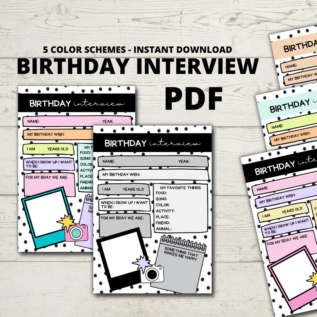 Birthday Interview PDF Download - Kid's Birthday Tradition Keepsake ...