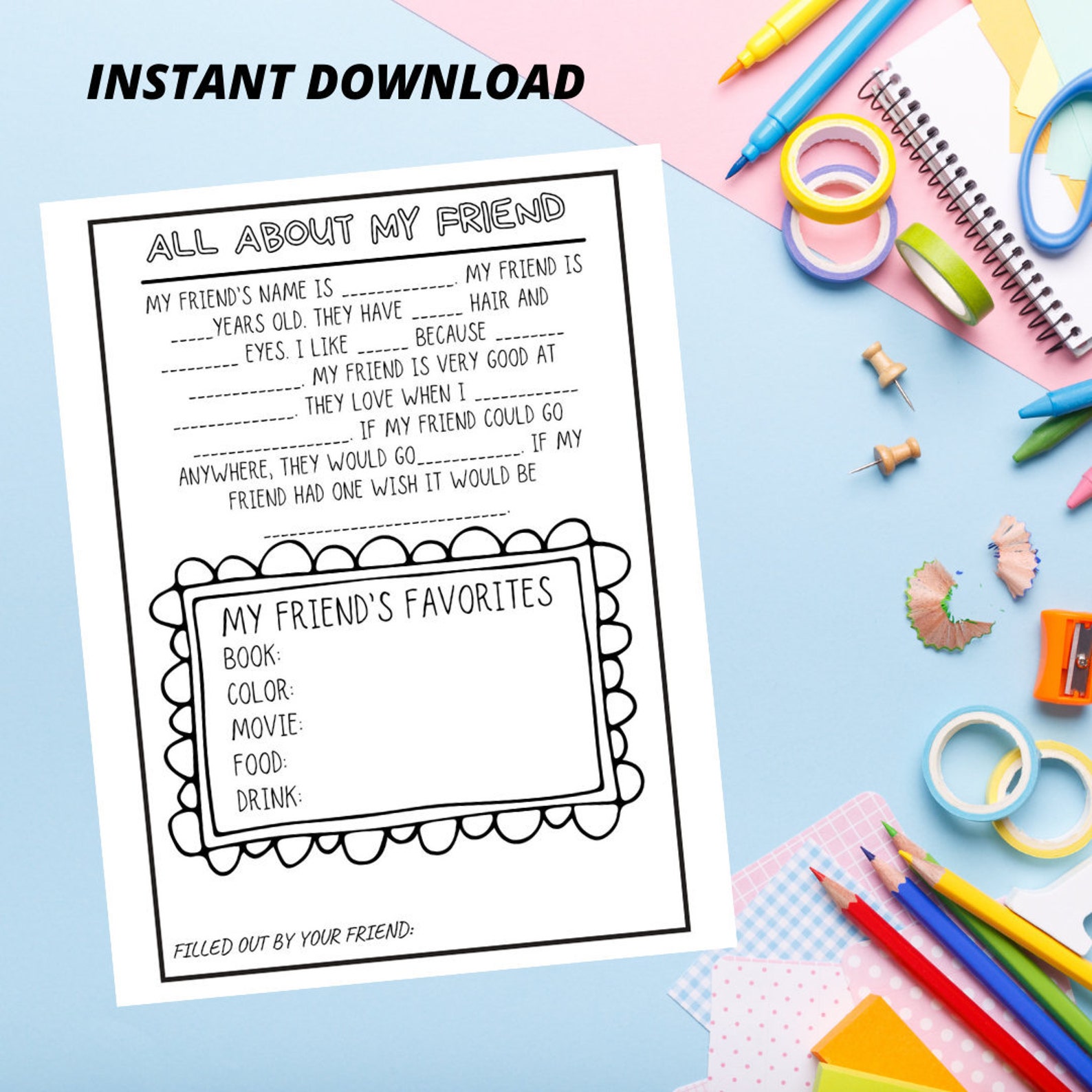 All About My Friend - Get to Know Classmates Activity - Back to School ...