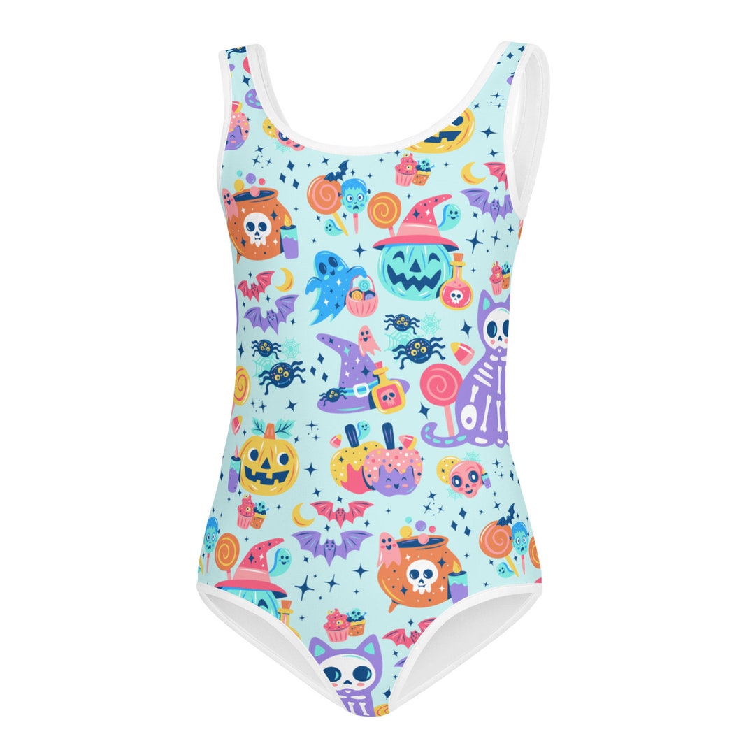 Spooky Girls Swimsuit Halloween Toddler Bathing Suit Scary Cat, Bat ...