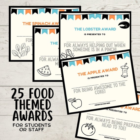 Food Awards Certificates for Staff or Students 25 Class - Etsy